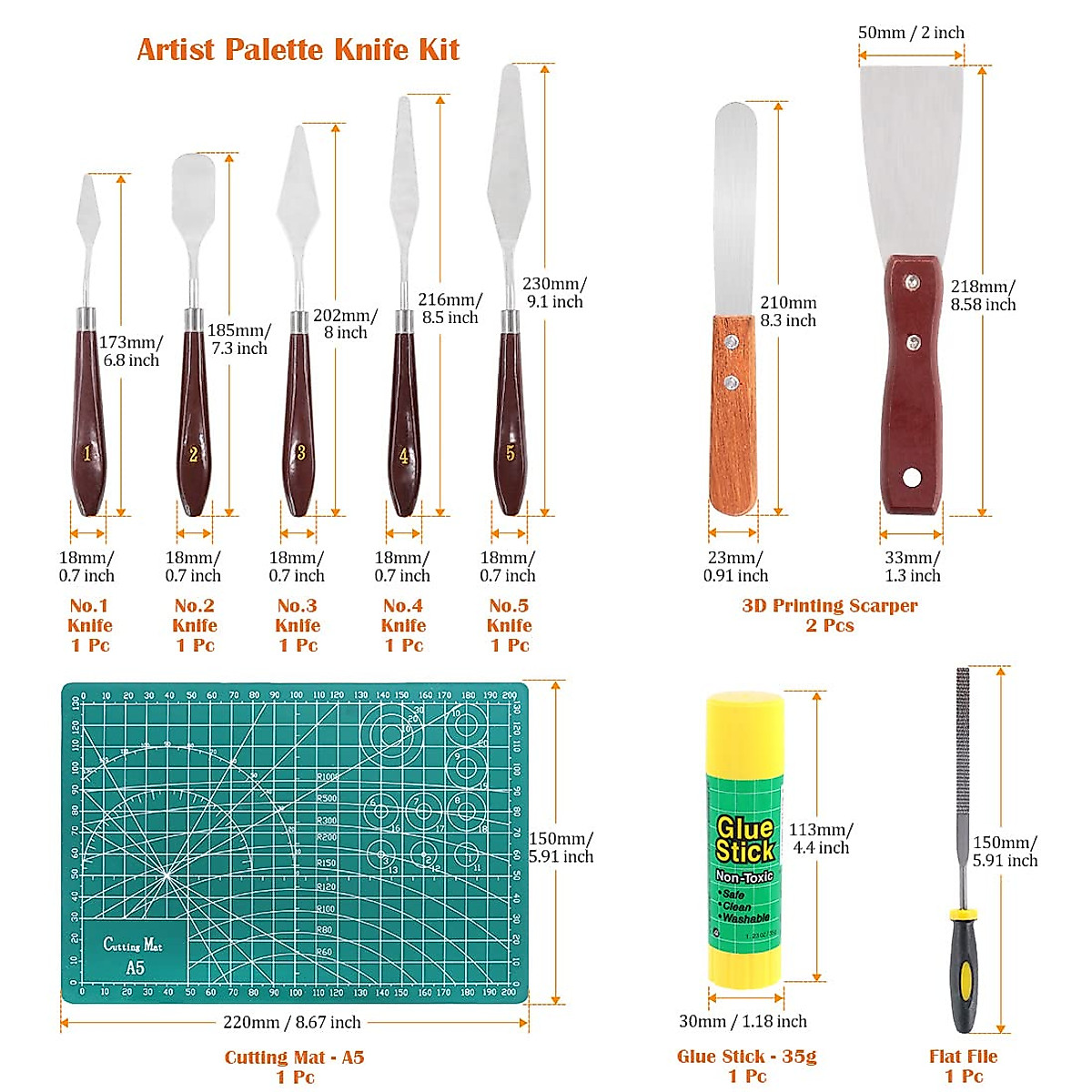 Rustark 40 Piece 3D Printer Accessories Tool Kit, Spatulas,Tweezers,File, Needles,Cutting Mat and More 3D Printing Tools for Removal, Clean-up, Finish 3D Printers