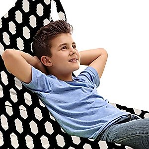 Ambesonne Geometric Lounger Chair Bag, Curved Shapes Inspired in Oriental Style Traditional Architecture, High Capacity Storage with Handle Container, Lounger Size, Charcoal Grey and Ivory