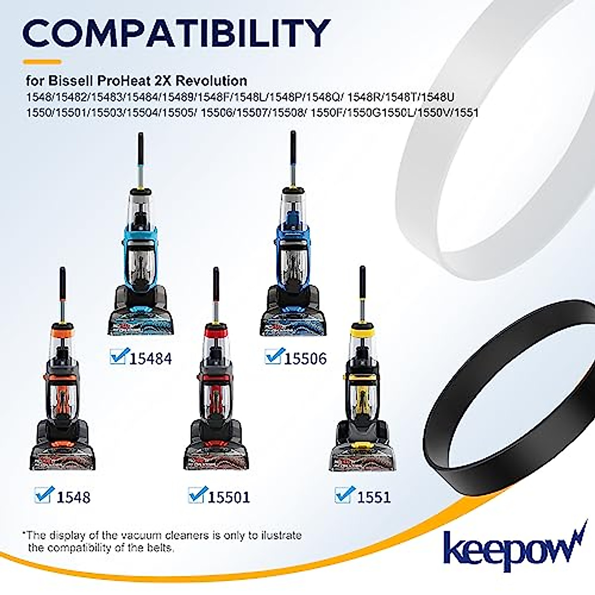 KEEPOW Replacement Belt Set Compatible with Bissell Proheat 2X Revolution Pet Pro Carpet Cleaner Models 1548 1550 1551 35799 Compare to Parts #1606418 & 1606419 & 1606428, 3 Pack