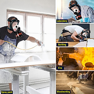 Gas Mask, Full Face Respirator Mask with 40mm Carbon Activated Charcoal Filter Canister - Reusable Large Survival and Chemical Masks for Welding, Vapors, Industrial, Painting, Spray, Polishing