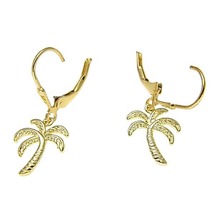 Yellow gold plated on 925 sterling silver Hawaiian palm tree wire leverback earrings
