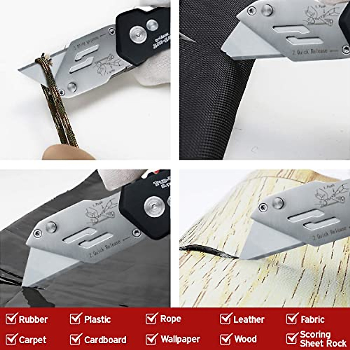Folding Utility Knife Heavy Duty with Knife Maintenance Tool Holster Nylon Pouch Belt Clip Stainless Steel Box Cutter Knife Carry Case Utility Knife & Clip Roofing Knife One Year Manufacturer Warranty