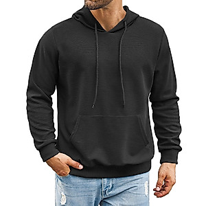COOFANDY Mens Hooded Sweatshirt Long Sleeve Solid Knitted Hoodie Pullover Sweater Black