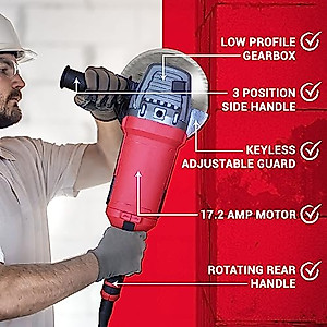 PROMAKER 9 inch Angle Grinder, 17.2 AMP 6300 RPM, Heavy Duty Angle Grinders with two (2) extra Carbon brushes. Electric metal grinding hand tool with Soft Start Technology PRO-ES2009