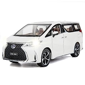 WAKAKAC Alloy Diecast Model Car 1/24 Lexus LM300 Pull Back Collectible Toy Car with Light and Sound Toy Vehicle for Kids Children Gift (White)