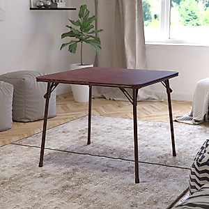 EMMA + OLIVER Brown Foldable Card Table with Vinyl Table Top - Game Table - Portable Table
