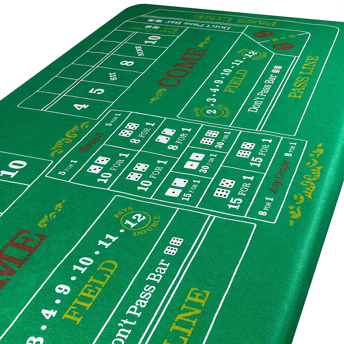 Brybelly Casino Night 4-in-1 Felts Only -Blackjack, Craps, Roulette and Texas Hold'em Table Felt Only- Green Felt Double Sided Casino Tabletop Gaming Mat- 18" x 36" - Perfect for Casino Game Night