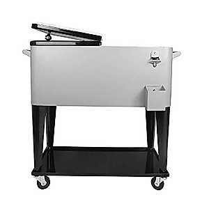 PetGirl Portable Rolling Cooler Ice Chest Cart Trolley for Outdoor Patio Deck Party Beer Cooler Cart Cover 80 Quart Rolling Cooler on Wheels Backyard Party Drink Beverage Bar Bottle Opener
