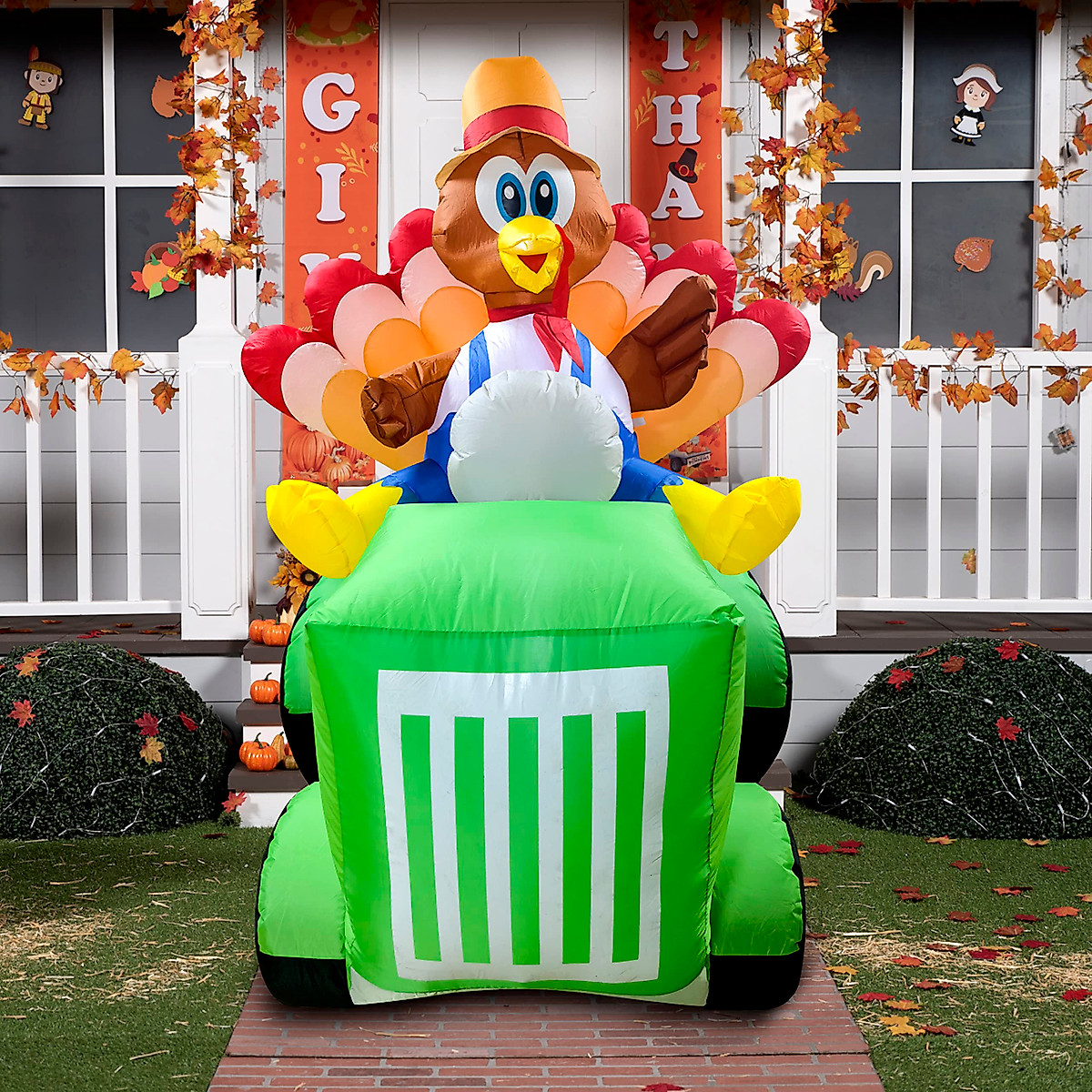 Joiedomi 8 FT Inflatable Turkey Driving Car Decoration with Built-in LEDs, Blow Up Inflatables for Thanksgiving Party Indoor, Outdoor, Yard, Garden and Lawn Fall