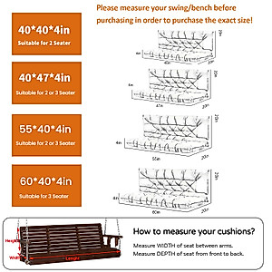 Odsiikly Patio Swing Cushions for Outdoor Furniture, Porch Swing Cushions 3 Seater Replacement, 60Inch x 40 Thicken 4" Waterproof Garden Swing Bench Cushions with Ties, Fit for 58"-62" Swings, Khaki