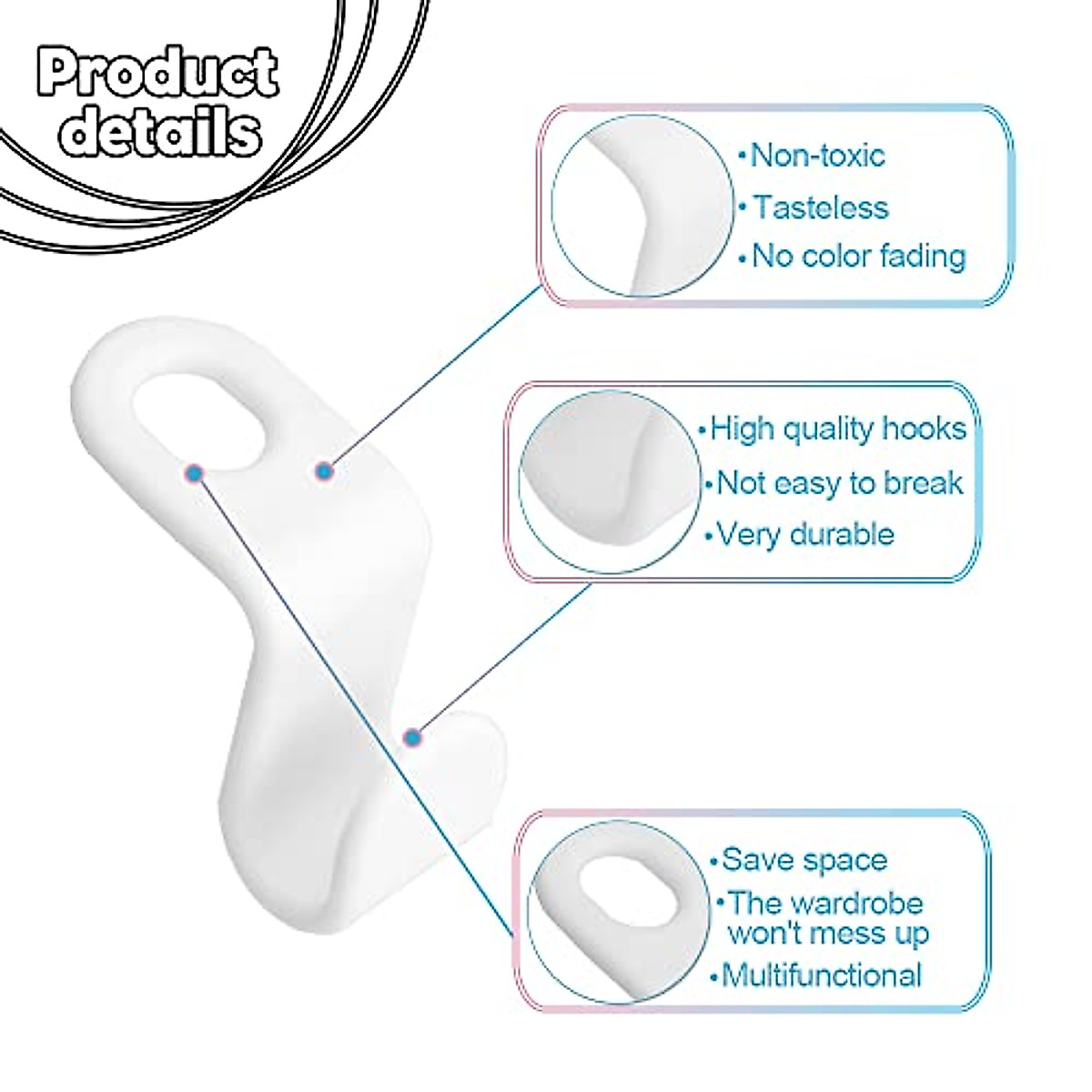 PENCK Hanger Space Saving Hooks Plastic Clothes Hanger Connector Hooks for Closet Space Saver and Organizer Closets, 30Pcs, Load 20 Pounds, White