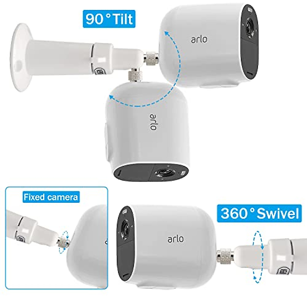 Haoyou Metal Adjustable Mounts Bracket Mount Outdoor/Indoor Compatible with Arlo pro 4/pro 2/Arlo pro/Arlo Ultra/Ultra 2/ Arlo Go/Arlo Essential Spotlight Cameras（2 Pack White）