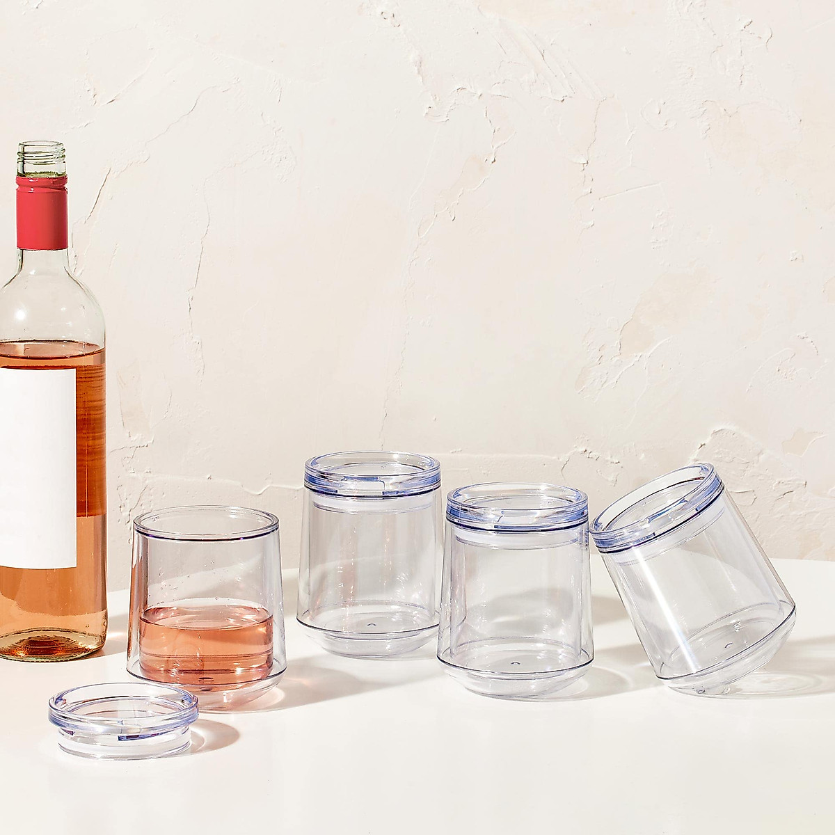 Maars Port Acrylic Wine Tumbler with Lid | Premium Outdoor Insulated Double Wall Reusable Wine Glass Cups, BPA Free Plastic - Clear, 4 Pack