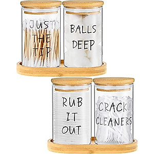 6 Pieces Apothecary Jars with Lids Cotton Swab Holder Bathroom Decor Glass Jars with Bamboo Tray for Cotton Ball Holder Bamboo Vanity Tray Bathroom Canisters for Bathroom Storage Organizer