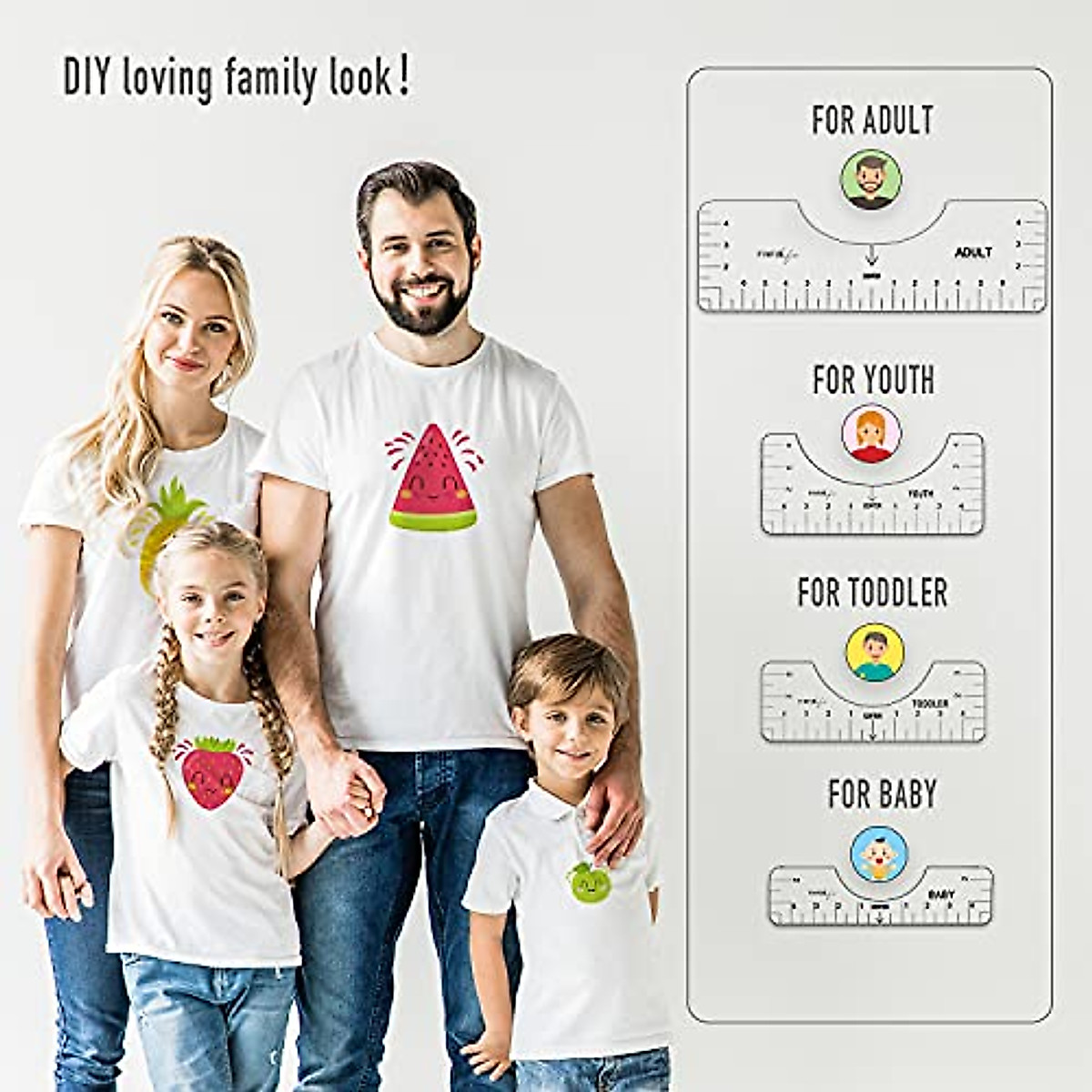 FINFINLIFE Tshirt Ruler-9Pcs, Tshirt Ruler Guide for Vinyl, Shirt Alignment, Center Designs for Heat Press, Transparent Tee Ruler for Infant Toddler Youth Adult, Front and Back Measurement