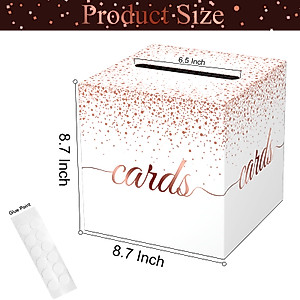 QISOLIY Rose Gold Wedding Cards Box, Card Boxes for Wedding, Bridal Shower, Baby Shower, Birthday, Graduation, Engagement, Anniversary Quinceanera Decorations Party Money Box White and Rose Gold Box