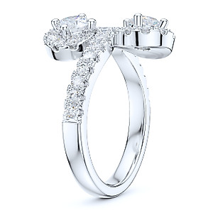 PRSTANI Sterling Silver Fashion Two Split Filigree Vine Simulated Round Brilliant Cut Diamond Halo Promise Engagement Ring (4.5)