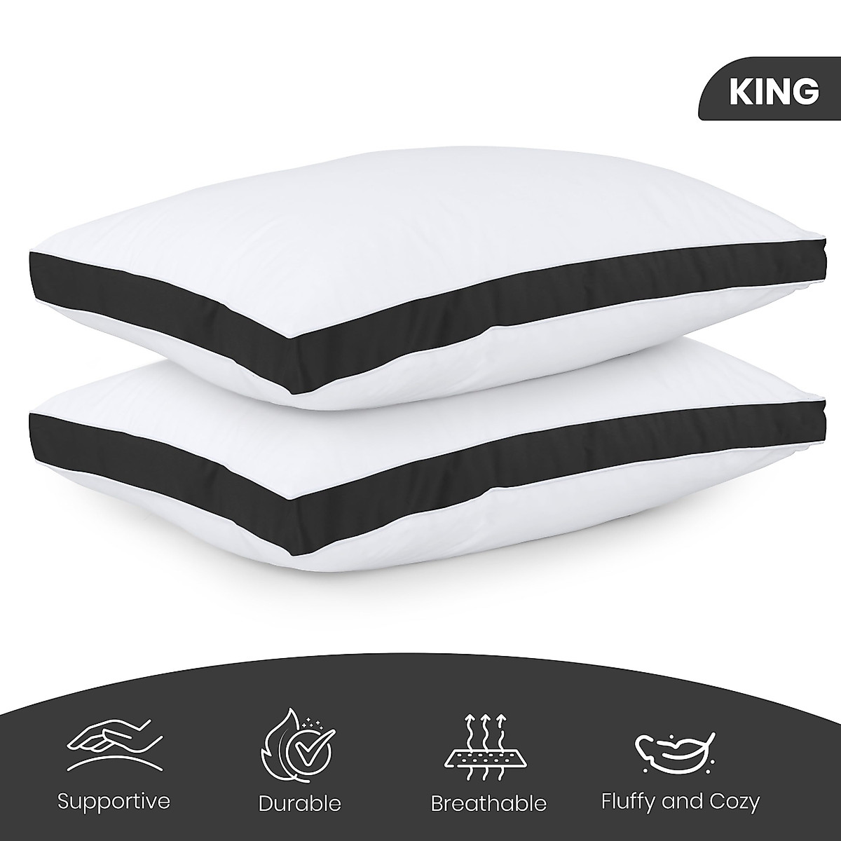 Utopia Bedding Bed Pillows for Sleeping King Size (Black), Set of 2, Cooling Hotel Quality, Gusseted Pillow for Back, Stomach or Side Sleepers