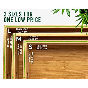 Premium Bamboo Serving Trays Set of 3 - Natural Finish | Stylish and Functional Serving Platters for Food Presentation | Sustainable and Durable Kitchen Accessories