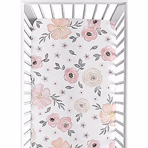 Blush Pink, Grey and White Baby or Toddler Fitted Crib Sheet for Watercolor Floral Collection by Sweet Jojo Designs
