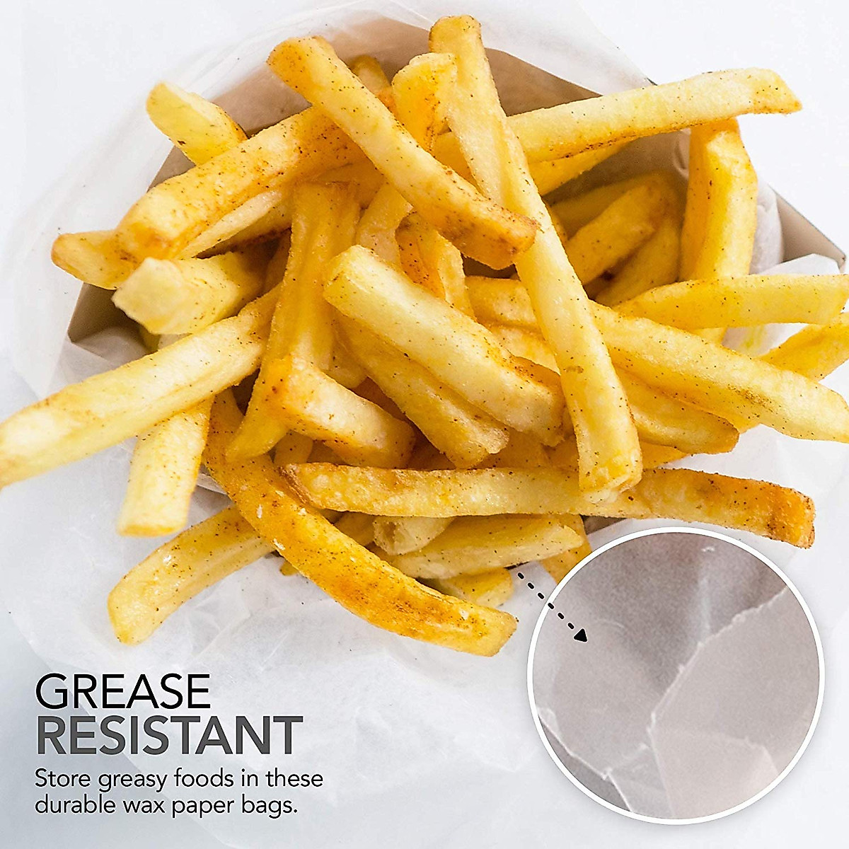 Paper Sandwich Bags Bulk Wax Paper (200 Pack) 7" x 6" x 1" Wet Wax Paper Bags - Food Grade Grease Resistant Wax Bags - White Glassine Bags - Paper Bags for Bakery Cookies, Candy, Snacks, French Fries