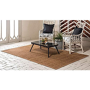Unique Loom Outdoor Border Collection Transitional Indoor & Outdoor Casual Striped Tonal Border Area Rug (6' 0 x 9' 0 Rectangular, Light Brown/ Olive)