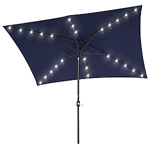 Bonosuki Rectangle Patio Umbrella with Solar Lights, 10x6.5ft Rectangular Umbrella Outdoor Patio with Tilt and Crank for Garden, Deck, Backyard, Pool and Beach