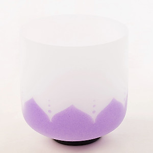 Leize Quartz Crystal Singing Bowl 432hz B Note Crown Chakra Violet Lotus Design 6" Wide with Suede Striker