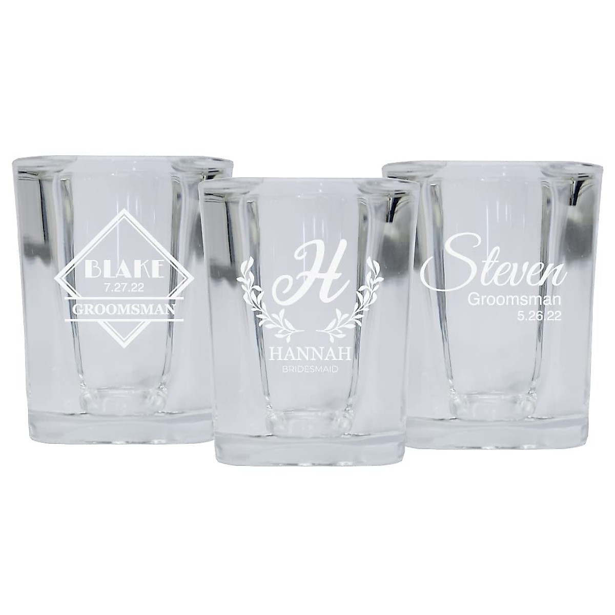 R and R Imports Personalized Wedding Party Customizable Etched 2 oz Square Shot Glass, Bridesmaid Groomsmen Gifts