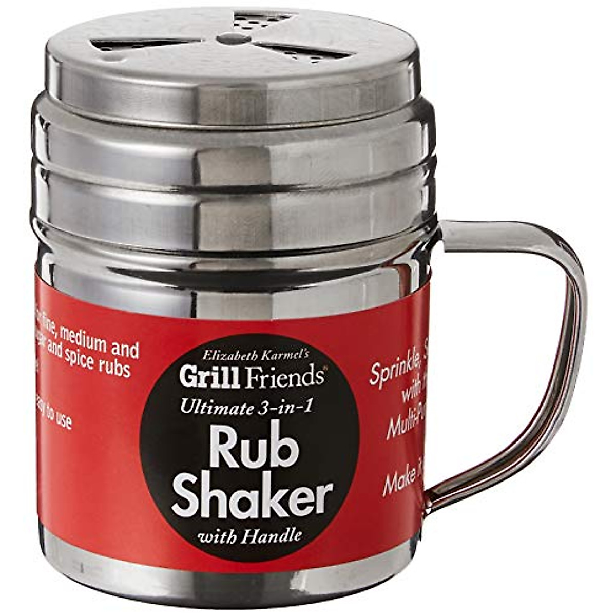 Elizabeth Karmel’s Adjustable Dry Rub Shaker with Holes for Medium and Coarse Grind Seasonings, Stainless Steel, 1-Cup Capacity