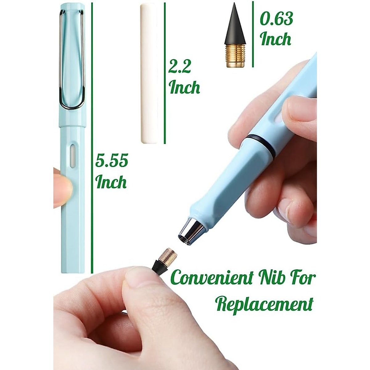 FLTON 12 Pcs Portable Erasable Inkless Pencil Set(4 Pcs Everlasting Pencils with Eraser+8 Pcs Replaceable Nibs) for Writing and Art Sketch