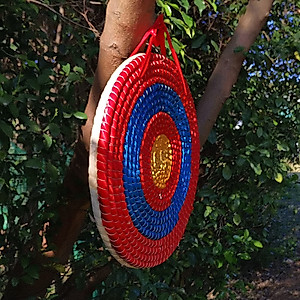 Traditional Hand-Made Straw Archery Target, 19.6 * 19.6 Target with Rope Handle Paper and Archery Accessory Tools for Home Outdoor Shooting Practice (2-Layer)