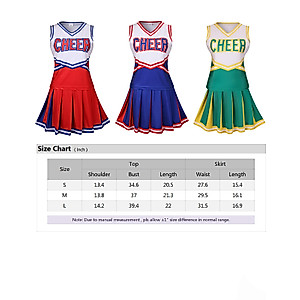 GRAJTCIN Women's Cheerleader Costume Halloween 3-Pieces High School Girl Cheerleading Outfit with Pom Pom(Medium, Red)