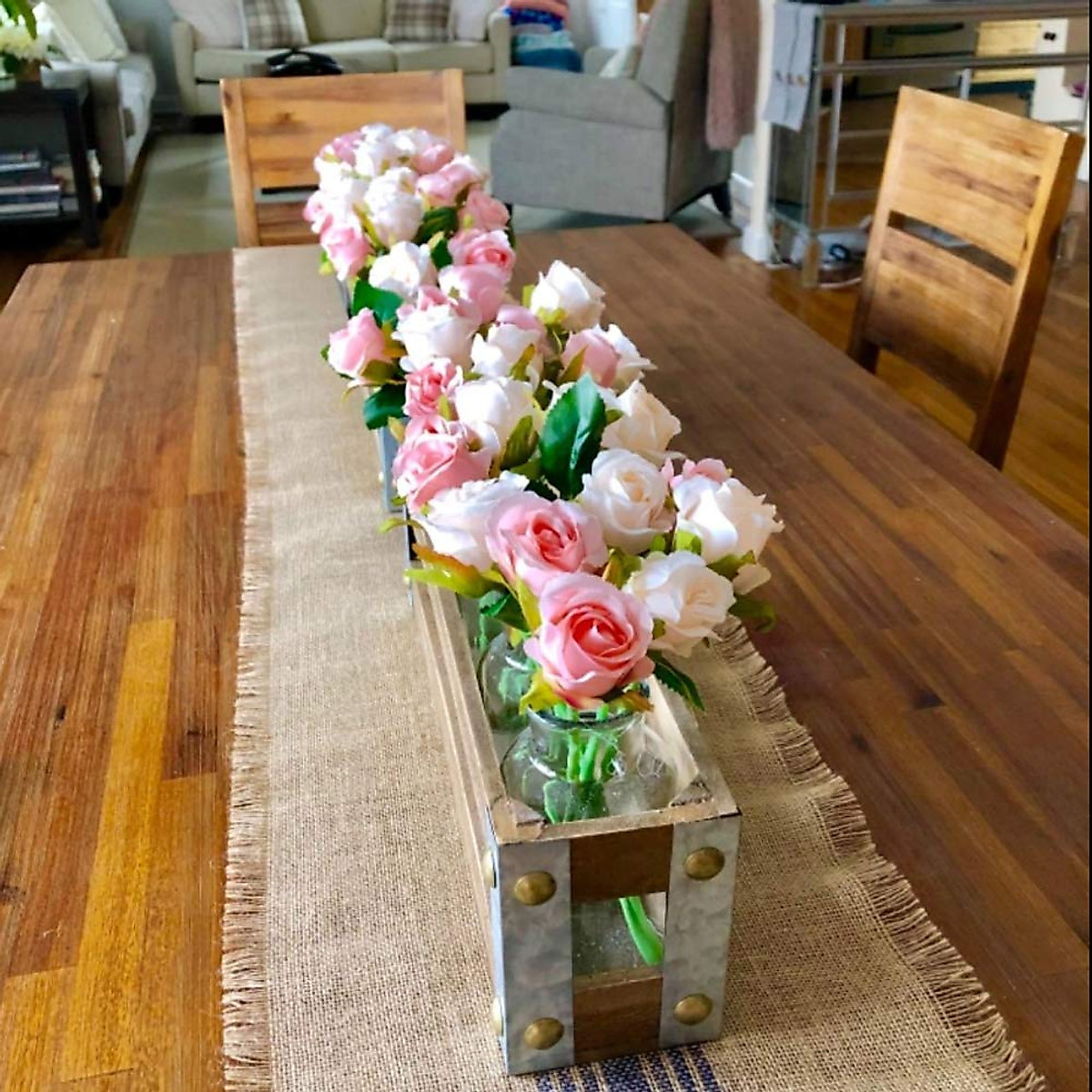 CEWOR 24 Heads Artificial Rose Flowers Bouquet Silk Flower Roses with Stems Home Bridal Wedding Party Festival Decor (2 Packs Champagne and Pink)