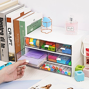 3 Tier Stackable Desk Organizer with 6 Drawers, Plastic Desk Storage Box Desktop Drawers, Detachable Makeup Storage Office Stationery Supplies Organizer for Desk Office School(New White)