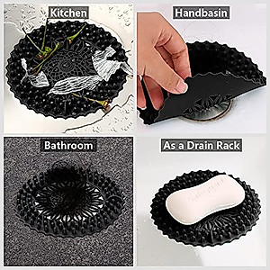 Hair Catcher, Drain Hair Catcher, Shower Drain Hair Catcher, Silicone Hair Stopper, Strainer Drain Protector, Plastic Drain Protector, Suited for Kitchen Bathroom Bathtub Sink, 2 Pcs (Black)