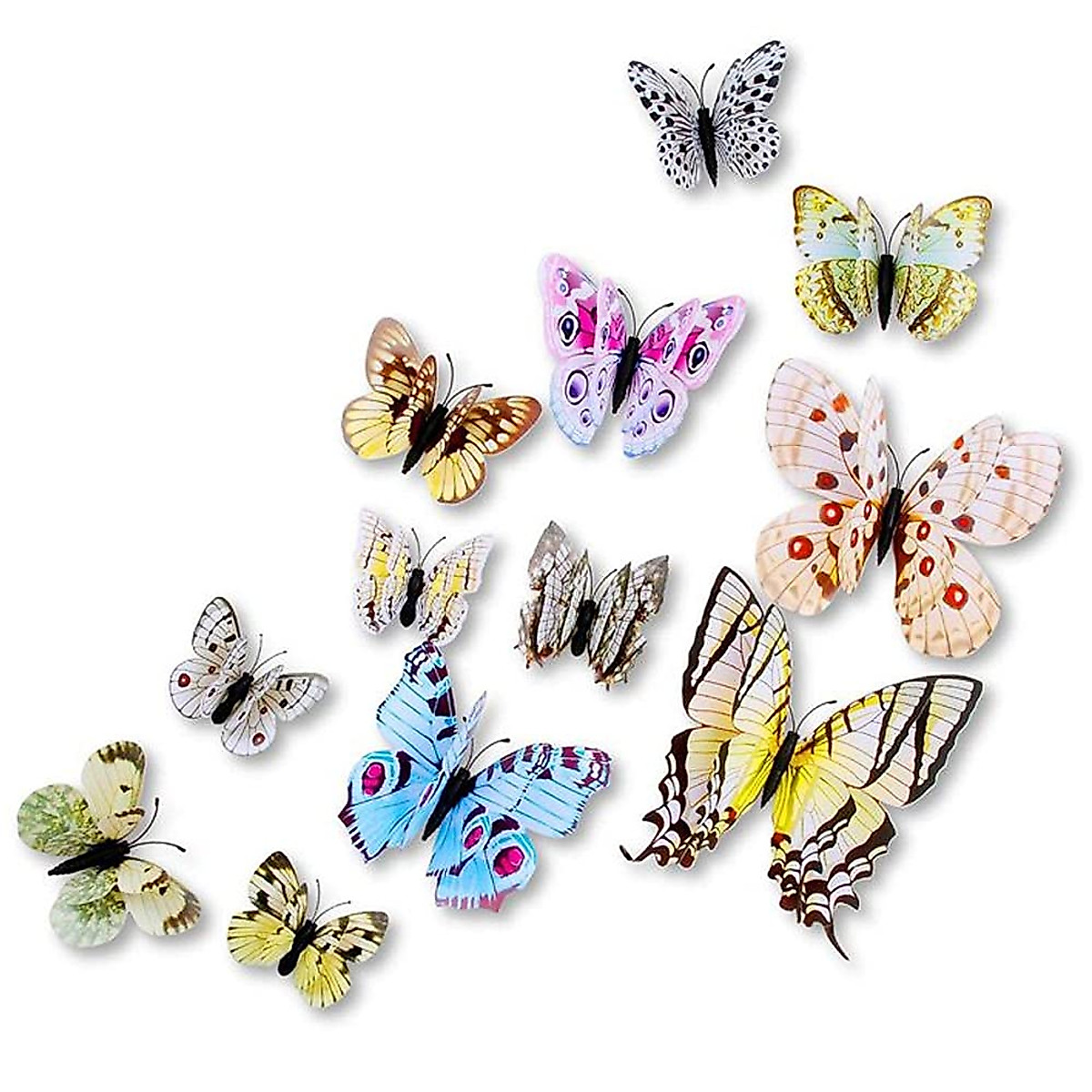 NC 3D Double Layer Butterfly Wall Decor Removable Butterfly Stickers DIY Decorative Wall Art Crafts for Children Room Decor 12pcs(White)