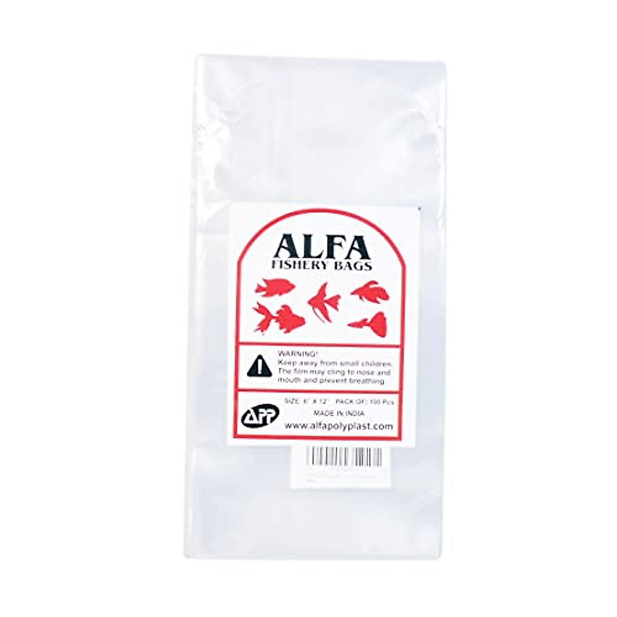 ALFA Fishery Bags Round Corners Bottom Leak Proof Clear Plastic Fish Bags Size 6 Inches for Marine and Tropical Fish Transport 2 mil. (6" x 12" / 100 Pack)