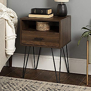 Walker Edison Croft Modern Small Bed Side Table Nightstand with Drawer Accent Table, 18 Inch, Dark Walnut