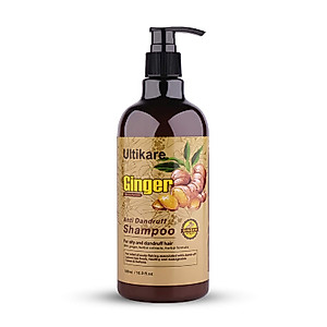 Ultikare Ginger Shampoo for Dandruff Hair, Anti-Dandruff Treatment - Itchy Dry Scalp Care Shampoo Ginger Extract Oil Strengthen Hair Formula, for Men and Women