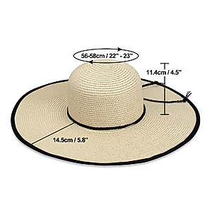 Naivlizer Women Wide Brim Sun Hat UPF50 Straw Summer Hat Floppy Beach Hat Roll-Up,Tie White