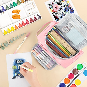 LABUK Big Capacity Pink Pencil Pouch Large Cute Marker Pen Case Multiple Use Aesthetic Stationery Bag School College Office Organizer Gift for Teens Girls Adults Students