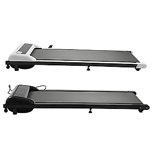 Flat Electric Walking Folding Treadmill, Portable Smart Safety Running Device Ultra Slim Under Desk Walking Pad Home Office Running Machine Remote Control LED Display 1-8km/h/0.62-4.97mph(Black)