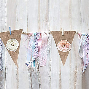 Bunting Wedding Vintage Garland Heart Bunting Jute Fabric Bunting Hessian Banner Vintage Decorative Bunting for Bridal Table Photos Sweet Bar Decoration Set of 2