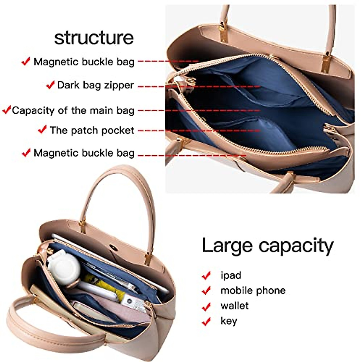 HENG REN Women's Handbags Shoulder Bags,Upgraded Version Medium Classical Style Purses Top Handle Satchel Bag for daily. (apricot)