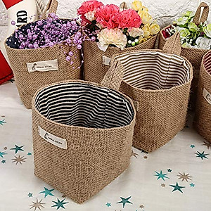 2Pcs Cotton Linen Storage Baskets, Wall Door Hanging Storage Baskets, Clothes Bag Home Gadget Storage Organizer Foldable Basket Wall Bins (Blue Stripe)