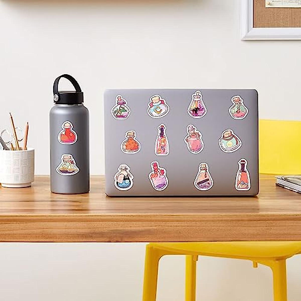 Magic Potion Stickers, Cute Aesthetic Potion Bottle Stickers,100pcs Small Waterproof Vinyl Stickers for Water Bottle, Laptop, Scrapbook, Guitar, Skateboard, Luggage, Jaurney Cool Stickers for Kids Teens Girls (Bottles)
