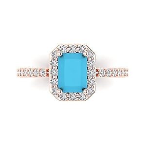 Clara Pucci 2.07 ct Emerald Cut Solitaire Halo Genuine Simulated Turquoise Engagement Promise Anniversary Bridal Ring 18K Rose Gold 8.5