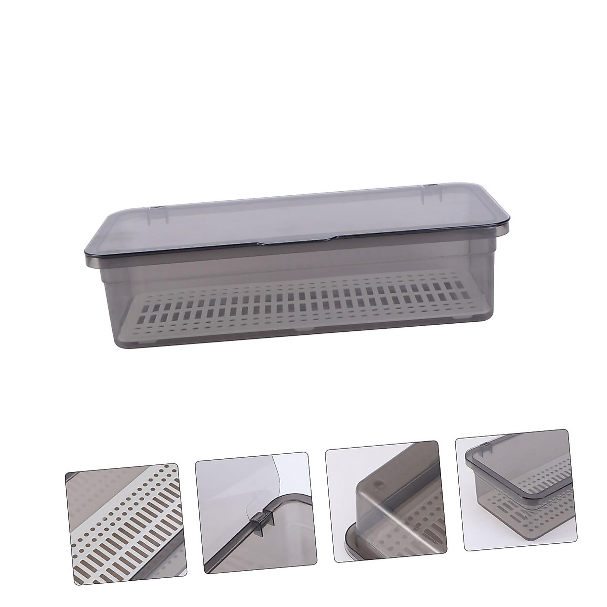 DOITOOL Flatware Tray with Lid and Drainer- Black Transparent Plastic Silverware Holder-- proof Silverware Tray for Drawer for Home Kitchen Accessories