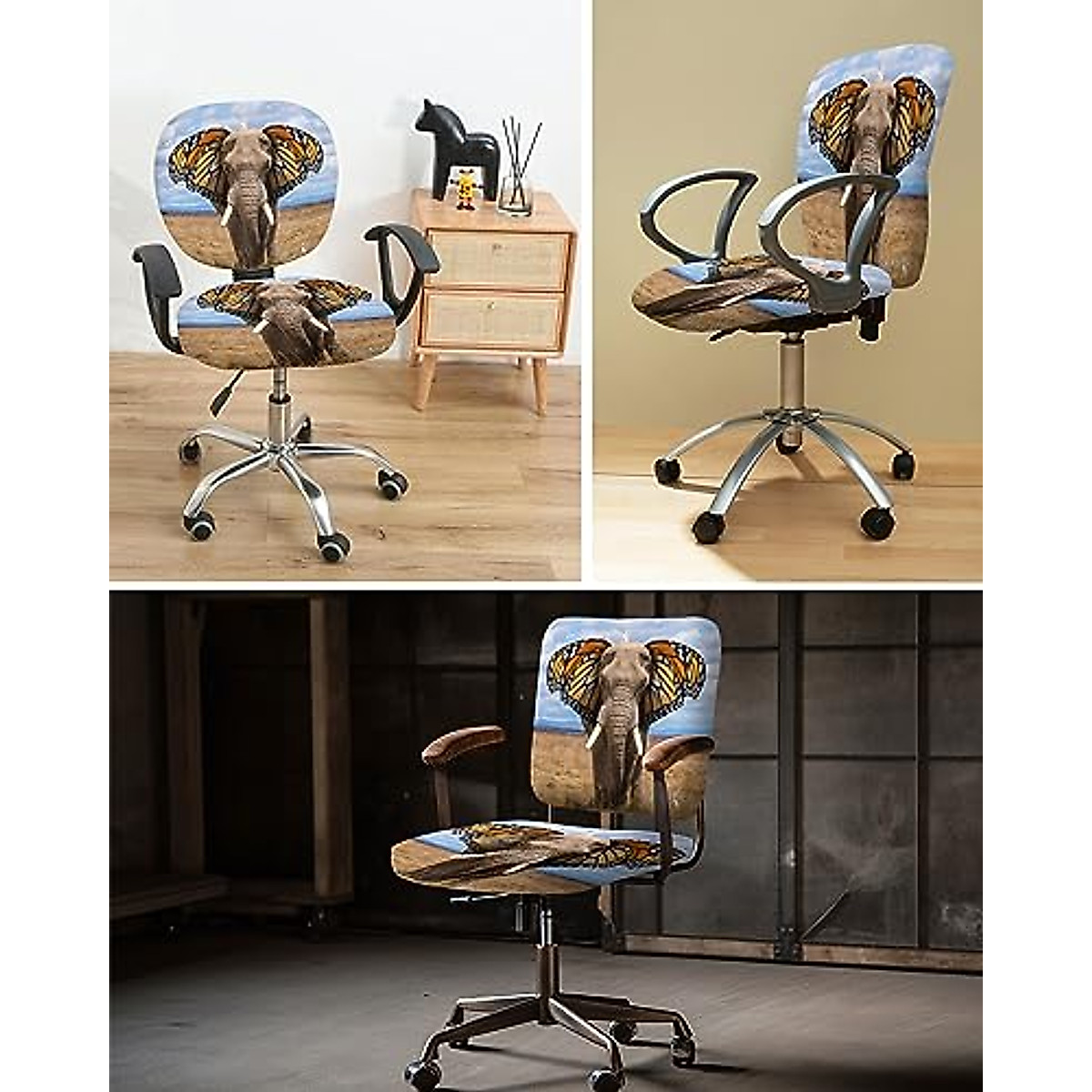 Big buy store Office Chair Cover Funny Animal Desk Chair Cover Stretch Elastic Universal Computer Chair Covers Elephant with Butterfly Wings Stretch Rotating Chair Slipcovers Protectors